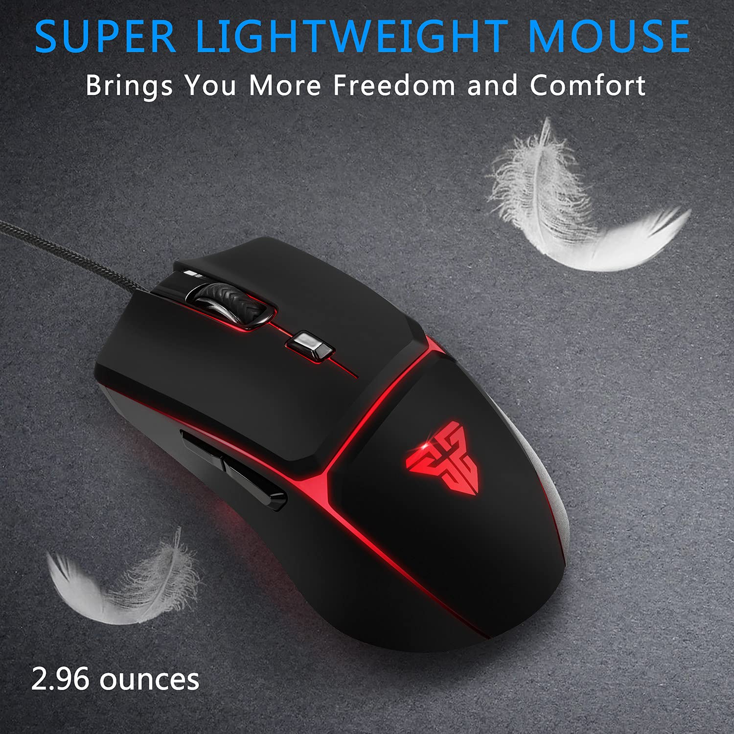 FANTECH Wired Gaming Mouse Lightweight-8000 DPI Optical Computer Mouse,4 RGB Backlit Modes, 6 programmable Buttons,Ergonomic Gamer Laptop PC Mice (Black)