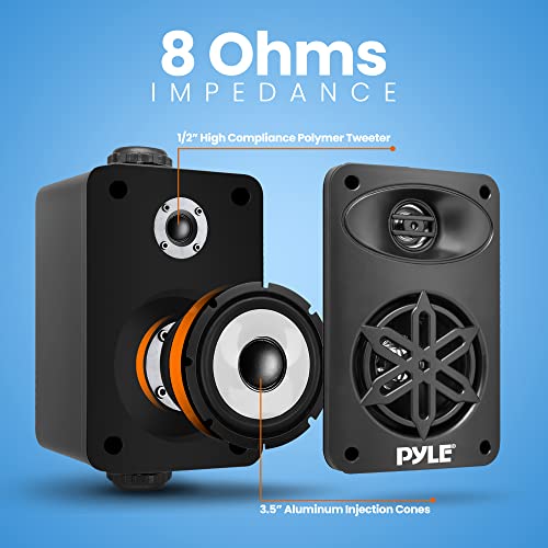 PyleUsa Bluetooth Indoor Outdoor Speakers Pair - 200 Watt Dual Waterproof 3.5β 2-Way Full Range Speaker System w/ 1/2β High Compliance Polymer Tweeter - Home, Boat, Patio, Poolside - PDWRBT36BK,Black