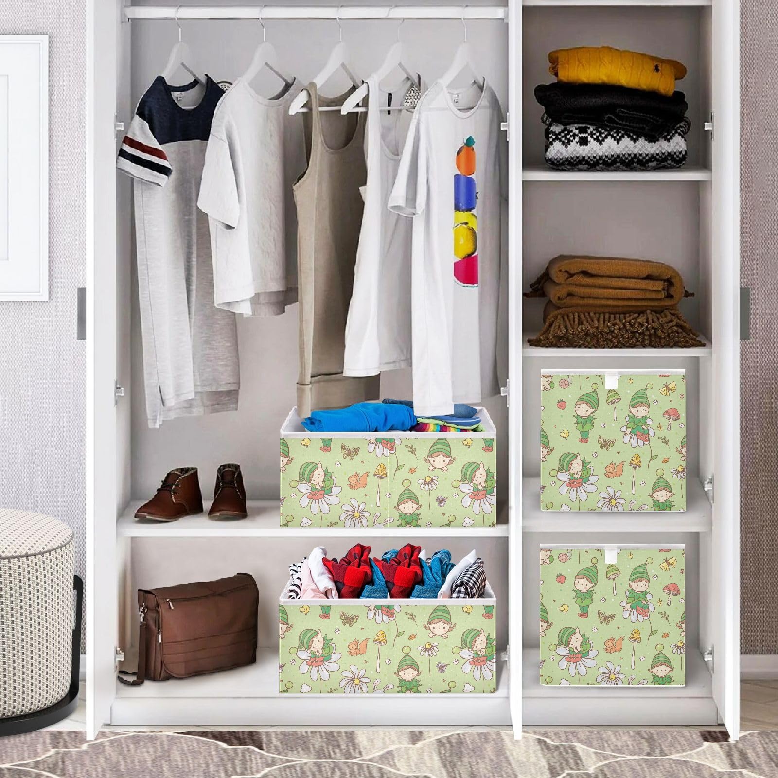 Emelivor Elf Rectangle Storage Bins Fabric Storage Cube Foldable Organizer Bins Storage Baskets for Shelves Storage Box for Home Closet Bedroom Drawers Home Decor,16 x 11inch