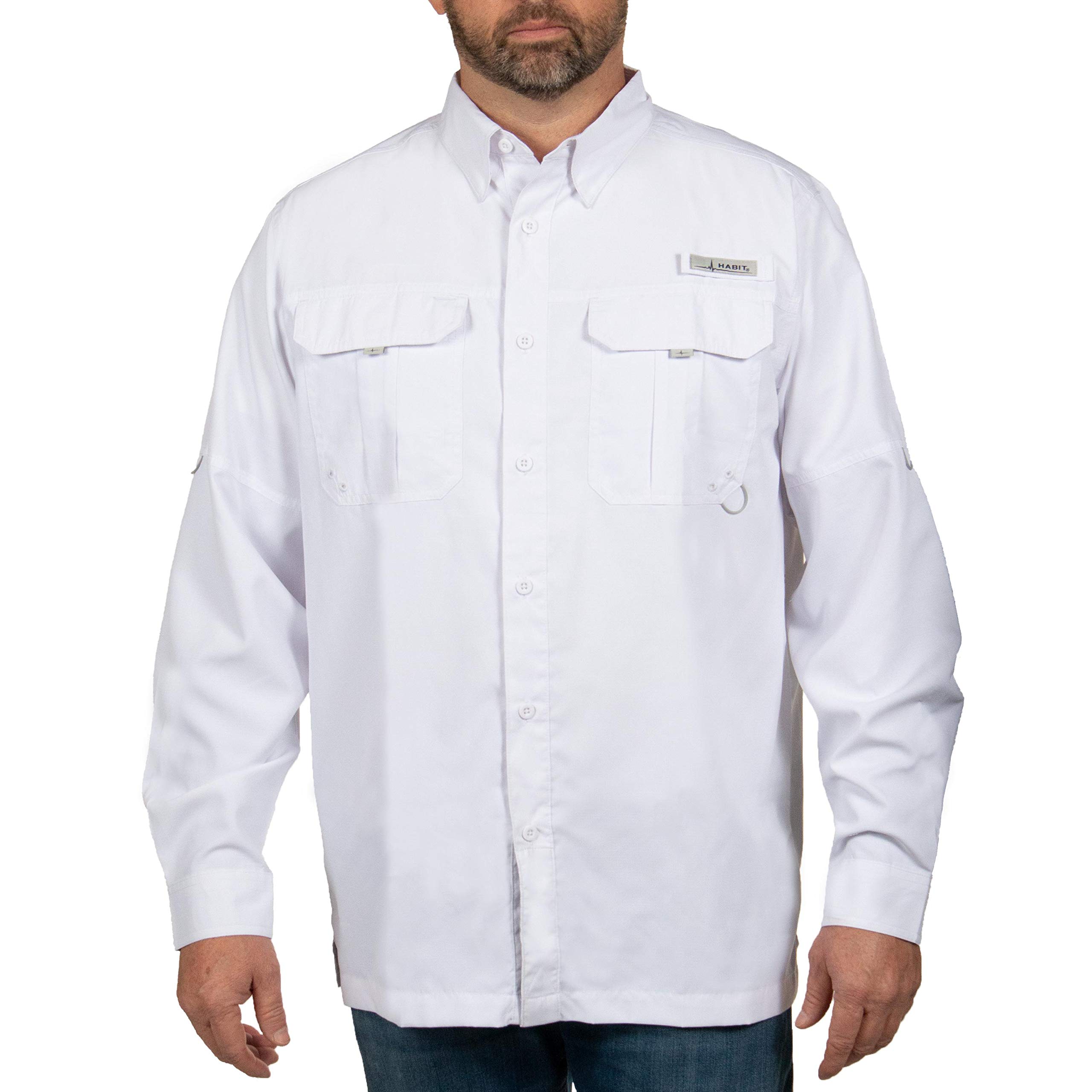 HABIT Men’s Fourche Mountain Long Sleeve River Guide Fishing Shirt, Bright White, 3X-Large