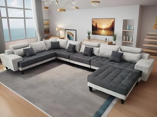 Stendmar L Shape U Shape Reversible Modern Microfiber Fabric Sectional Couch Sofa Set S150D (Gray/Dark Gray)