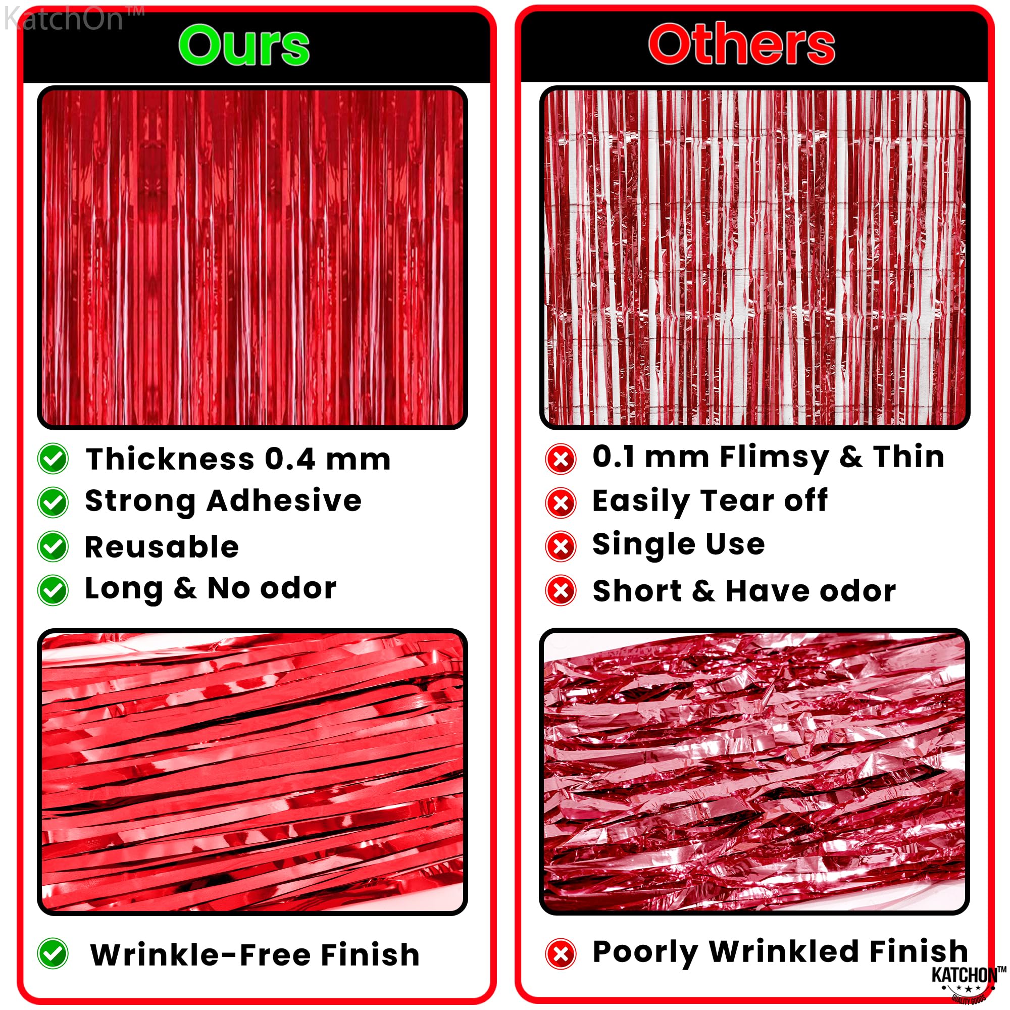 KatchOn, Red Streamers Party Decorations - XtraLarge 3.2x6.5 Feet, Pack of 2 | Red Backdrop for Red Birthday Decorations | Christmas Backdrop, Christmas Decorations | Red Party Decorations, Red Decor