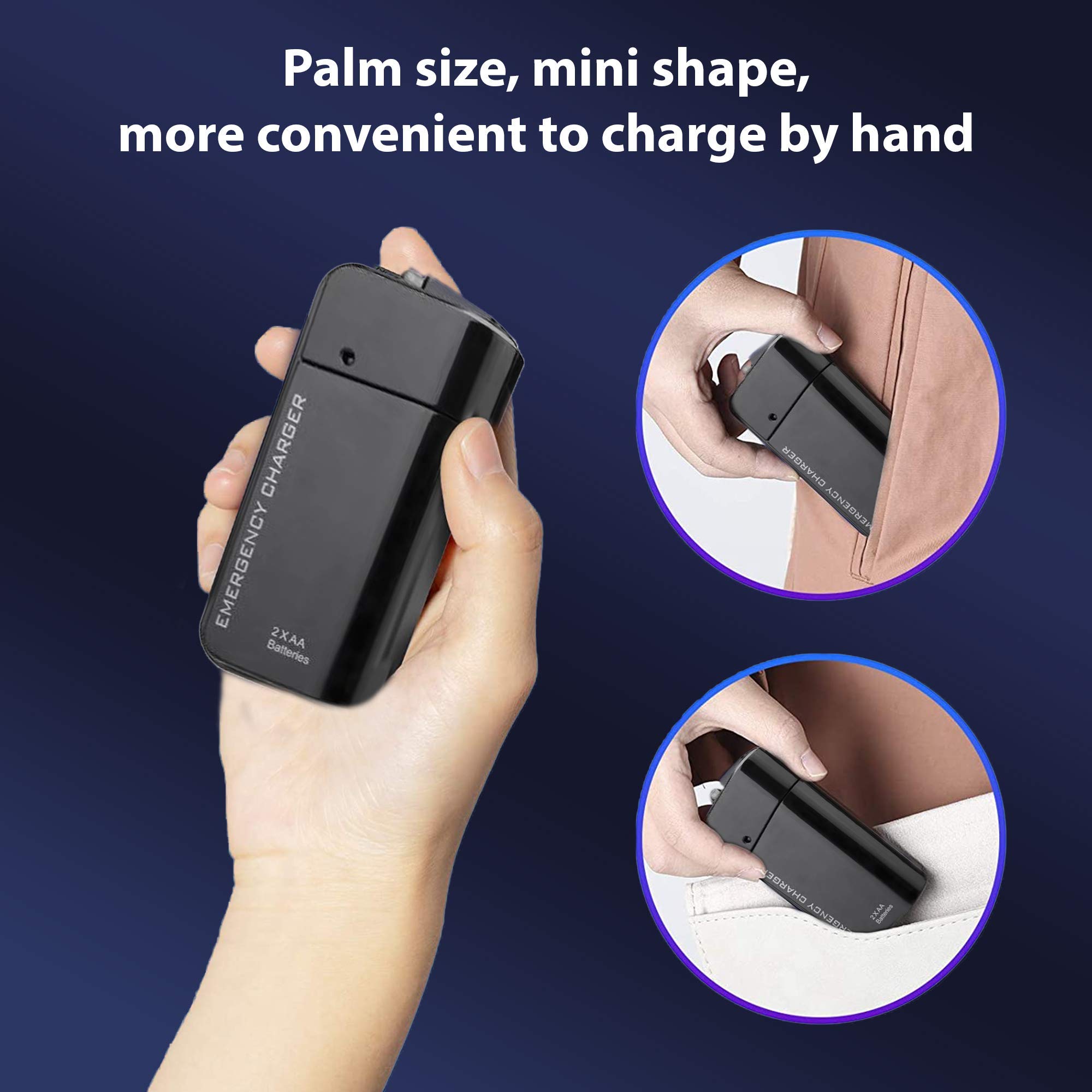 Success4Sport Portable AA Battery Travel Charger Works for Samsung Galaxy Tab A (2017) and Emergency Re-Charger with LED Light! (Takes 2 AA Batteries,USB-C) [Black]