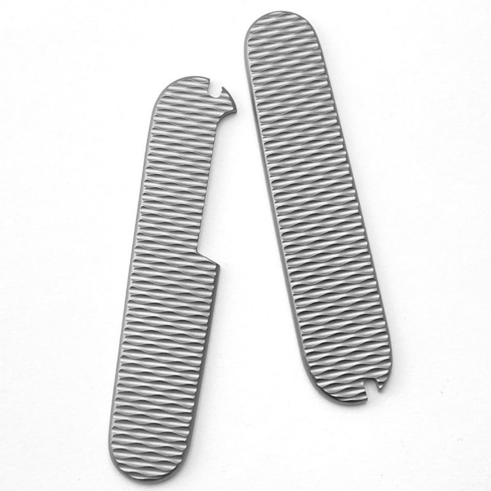 MerciL 2PCS Army Cutter Scales, 91MM Swiss Army Knife Titanium Alloy Patch Non Slip Army Cutter Scales for Swiss Army Knife DIY Modification (Silver)
