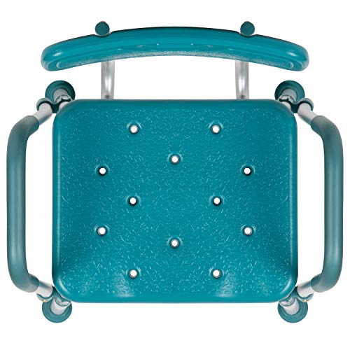 Flash Furniture HERCULES Series 300 Lb. Capacity Adjustable Teal Bath & Shower Chair with Quick Release Back & Arms