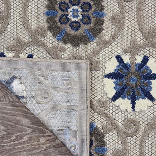 Nourison Aloha Indoor/Outdoor Grey/Blue 7'10" x 10'6" Area Rug, Easy Cleaning, Non Shedding, Bed Room, Living Room, Dining Room, Deck, Backyard, Patio (8x11)