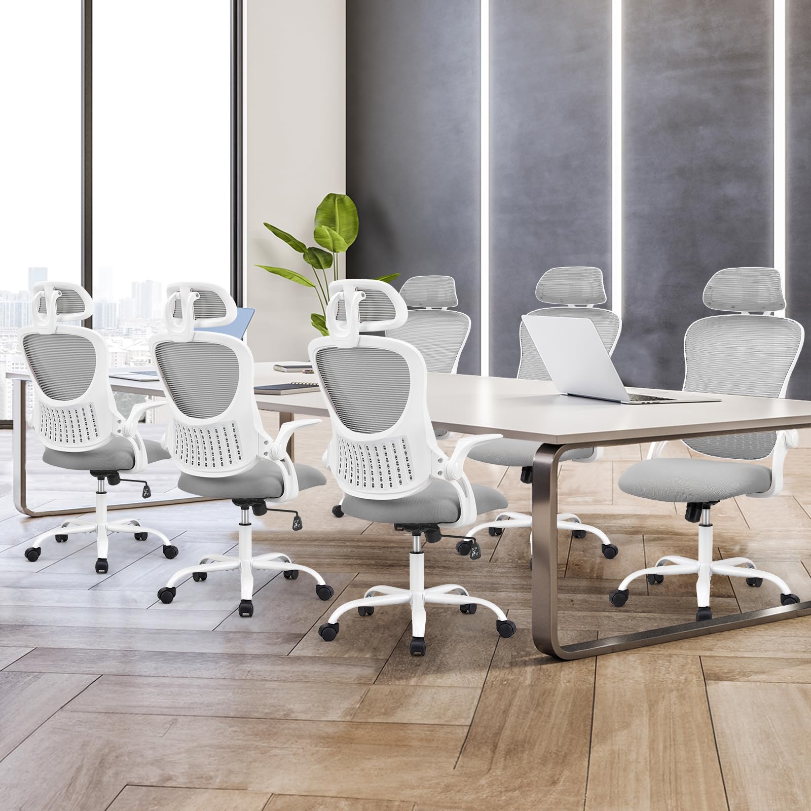 Sweetcrispy Office Computer Desk Chair, Ergonomic High-Back Mesh Rolling Work Chairs with Wheels and Adjustable Headrests, Comfortable Lumbar Support, Comfy Flip-up Arms for Home,Bedroom,Study, Black
