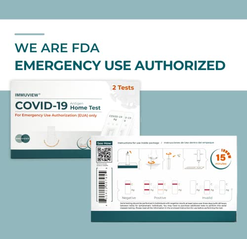 ImmuView COVID-19 Antigen Home Test, FDA EUA at-Home Self Test, Non-invasive Nasal Swab, Easy to Use and Results Within 15 Minutes (1 Pack, 2 Tests Total)