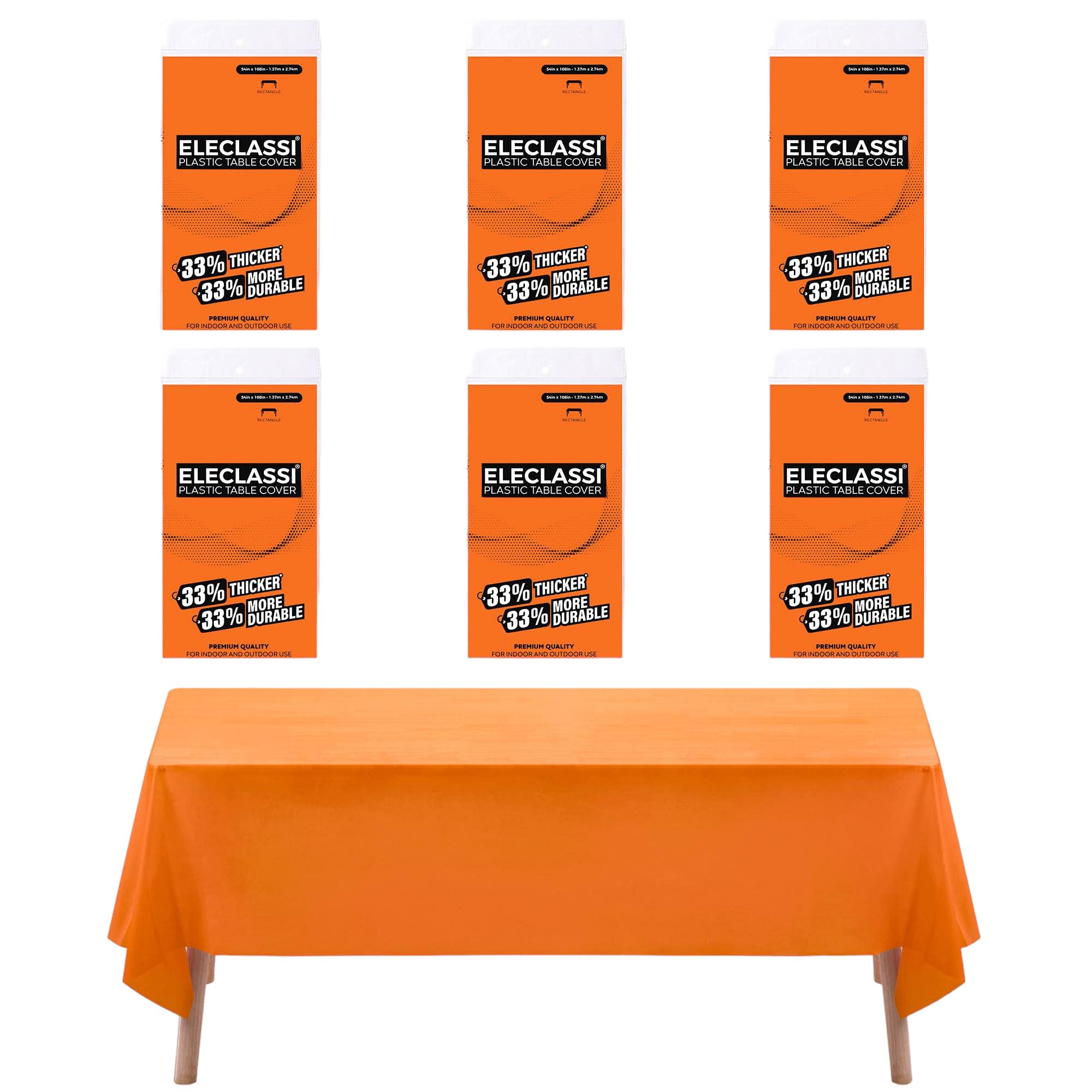 Orange 6 Pack Premium Disposable Plastic Tablecloth 54 x 108 In - Plastic Table Cloths for Parties Disposable Tablecloth for 8 Feet Rectangle Tables - Rectangle Tablecloth - Orange Tablecloth Plastic