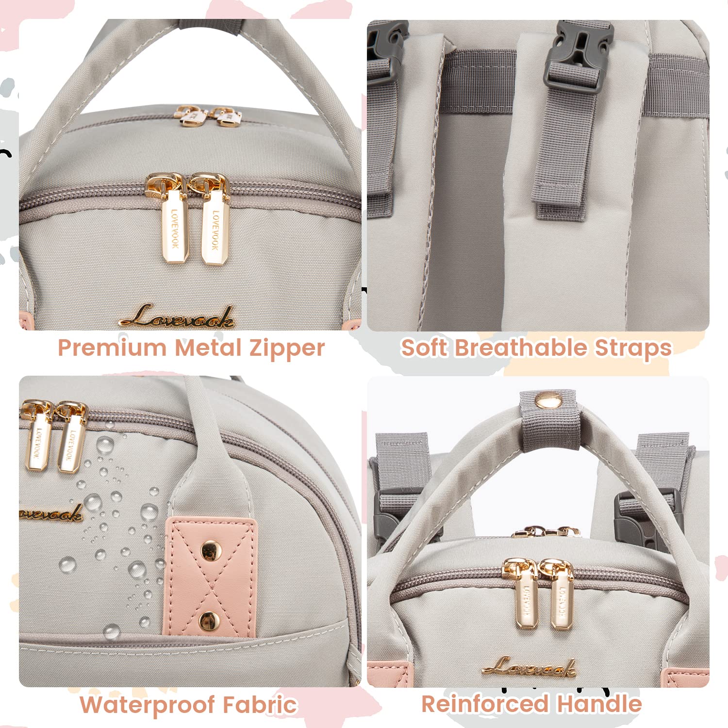 LOVEVOOK Diaper Bag Backpack, Multifunction Baby Bags for Girls, Large Travel Flap Diaper Backpack Nappy Bag with Pacifier Case & Stroller Straps, Diaper Bag with Changing Pad for Baby, Grey Pink
