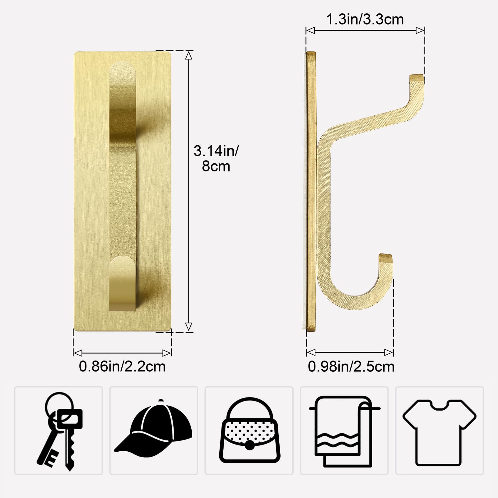 Josmimic Adhesive Towel Hooks: Heavy Duty 12LB Wall Hooks, for Coat/Robe Stick on Bathroom, Gold, 4-Pack, Stainless