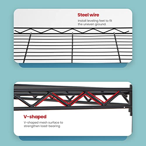 NiamVelo 5 Tier Wire Shelving Unit NSF Storage Shelving Adjustable Metal Wire Shelf Rack 21.5’’ x 11.6’’ x 47.6’’(LxWxH) Wire Rack for Kitchen, Office, Living Room, 750 Lbs Weight Capacity (Black)
