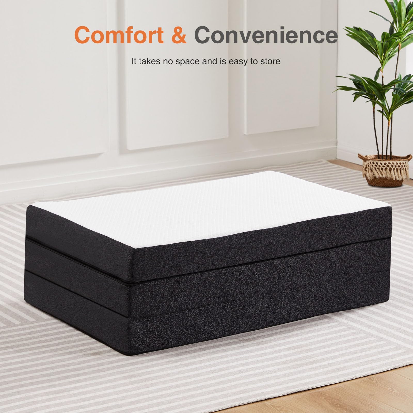Sweetcrispy Tri Folding Mattress - 3 inch Single Size Memory Foam Floor Mattress for Camping, Foldable Portable Mat with Washable Cover, Yoga