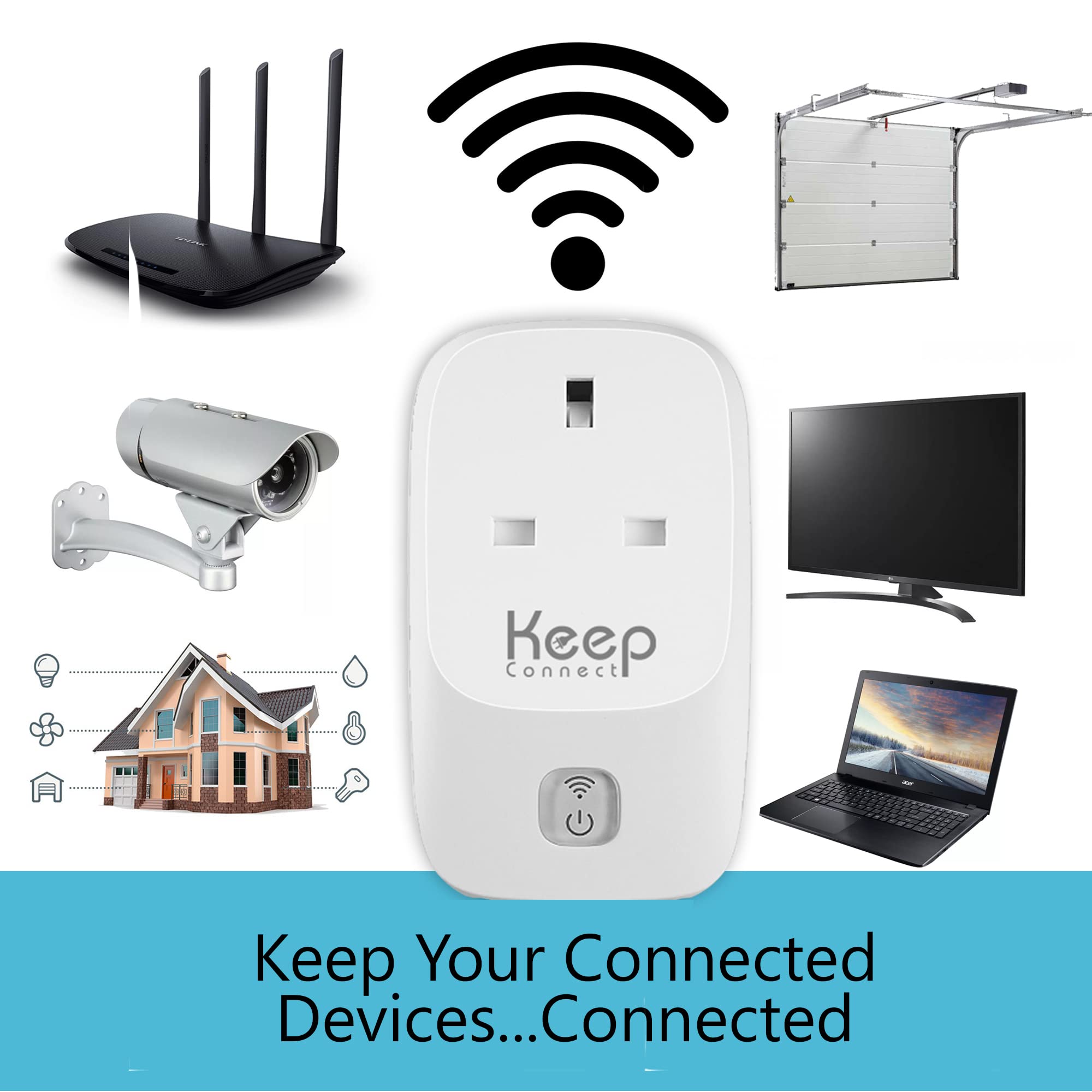 Keep Connect Router Wi-Fi Reset Device, Monitors Connectivity and Resets When Required. No App Necessary. If You Enter a Phone Number it Will Send Texts Upon resets.