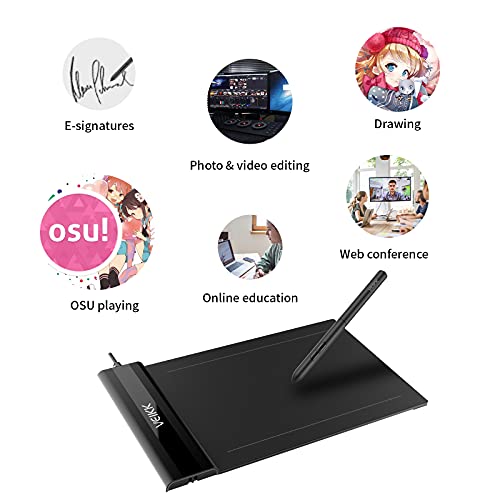 VEIKK S640 Graphics Drawing Tablet 6x4 Inch Ultra-thin Portable OSU Tablet with 8192 Levels Battery-free pen (For Drawing, Online class/E-learning and Web-conference)
