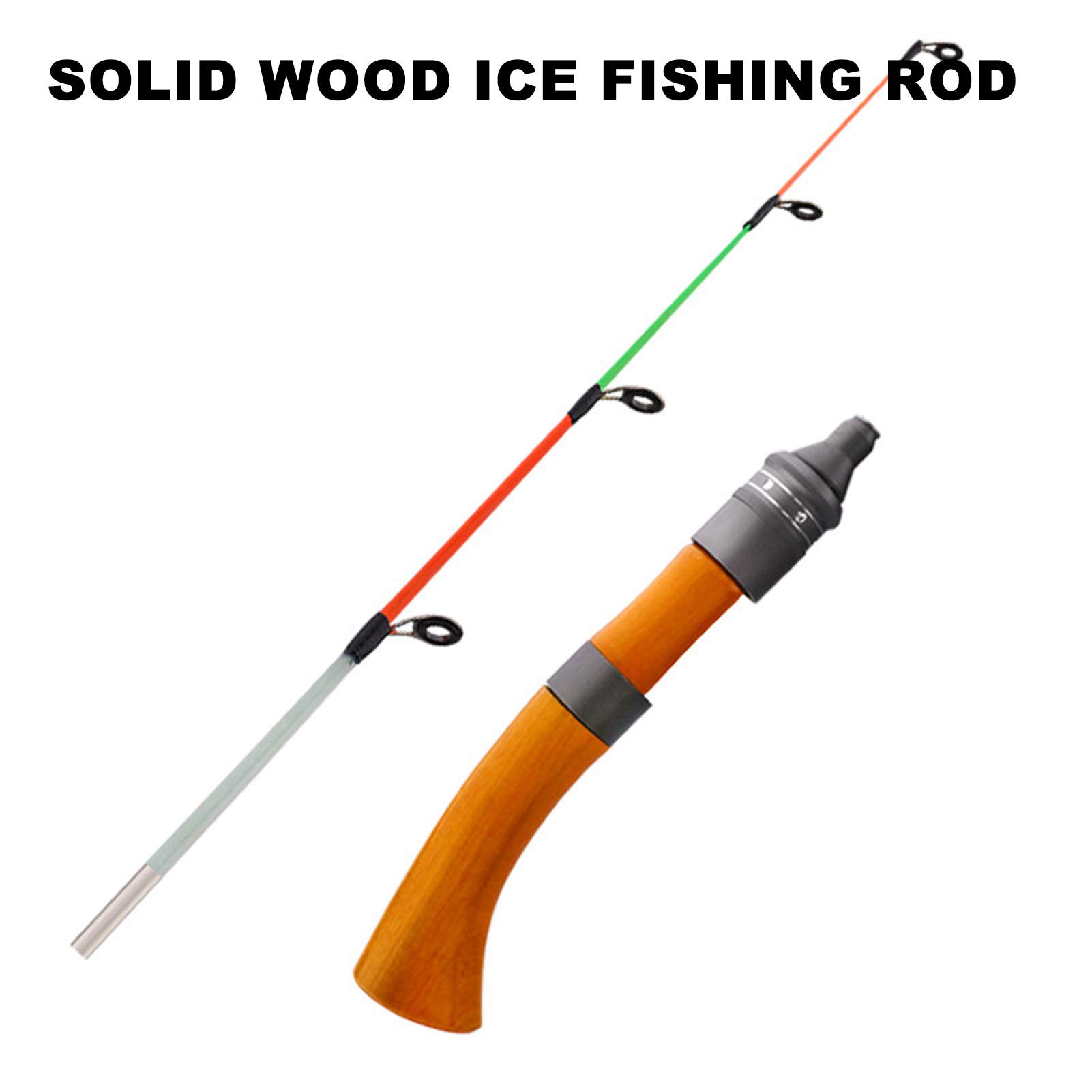 Hislaves Ice Fishing Tool,59cm Winter Ice Fishing Pole 2 Section Children Fish Rod Solid Wooden Handle