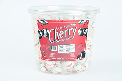 Stewart Old Fashioned Cherry Flavored Pure Sugar Candy Puff Balls - Individually Wrapped Candy Snack, Fat-Free, Cholesterol-Free, Gluten-Free, Made in the USA - 27oz Tub