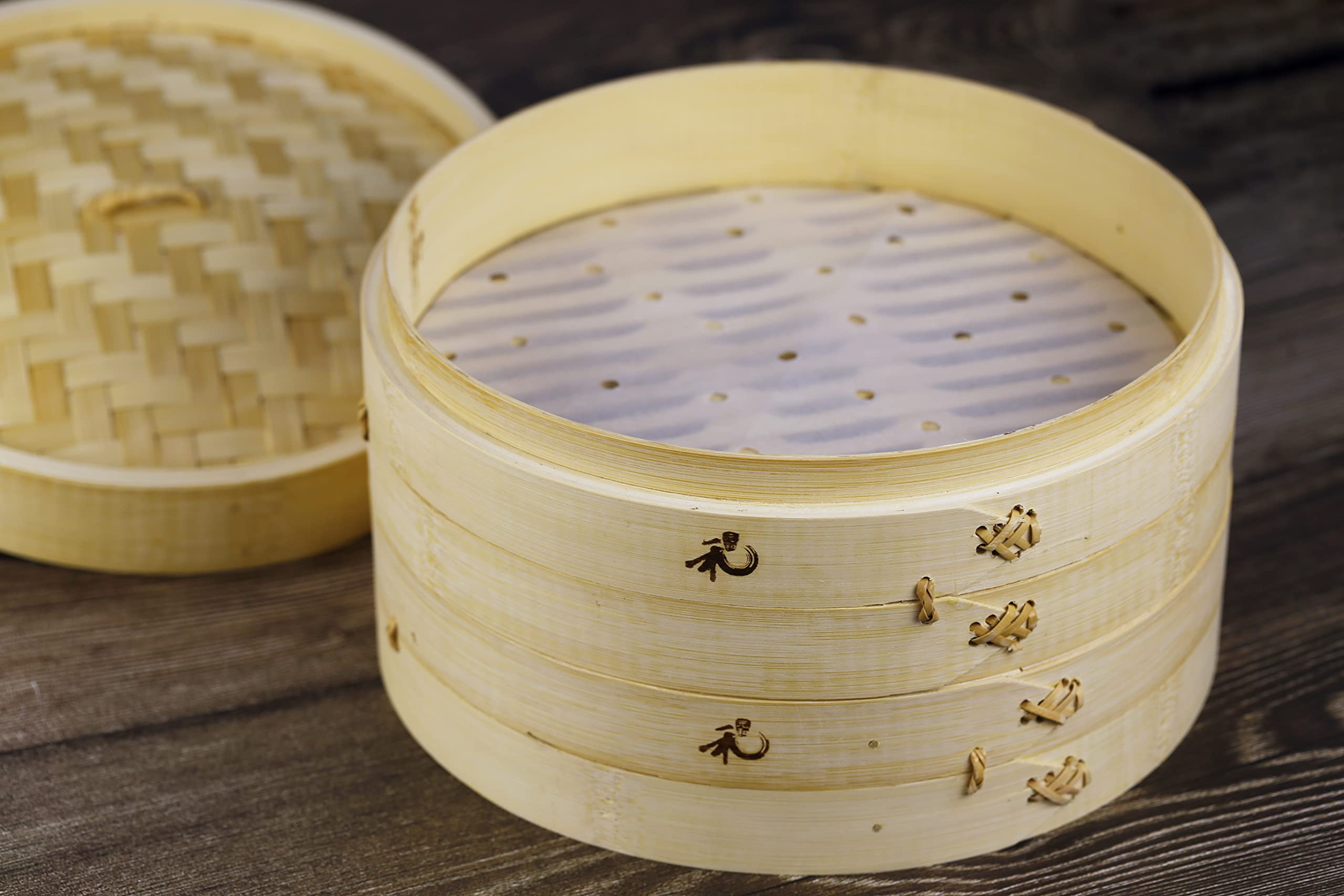 YUHO Bamboo Steamer Basket 12-inch, 2-Tier Steamer for Cooking, 10 Liners, Steaming Asian Food, Bao Buns, Chinese, Dim Sum, Dumpling, Rice, Vegetable Steam Pot