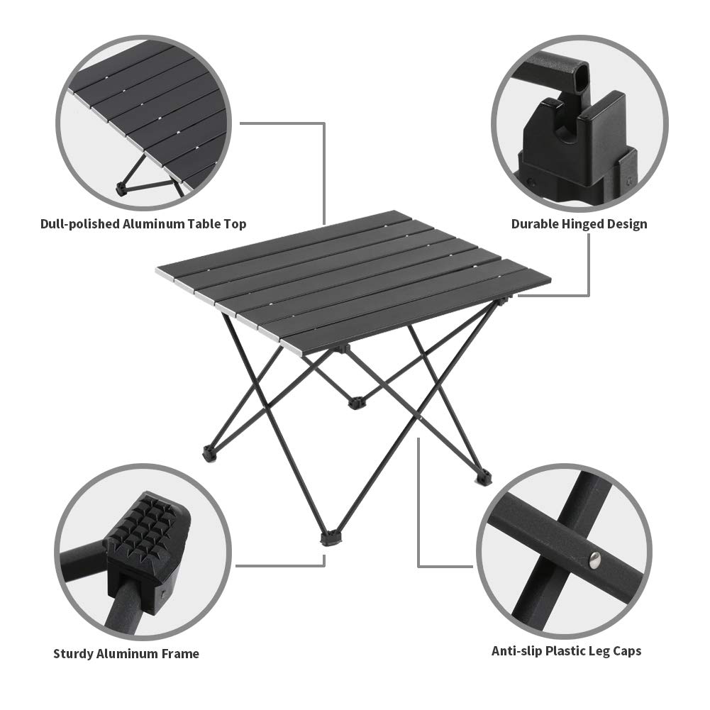 EchoSmile Medium Portable Camping Tables with Aluminum Table Top, Folding Table in a Bag for Picnic, Camp, Beach, Boat