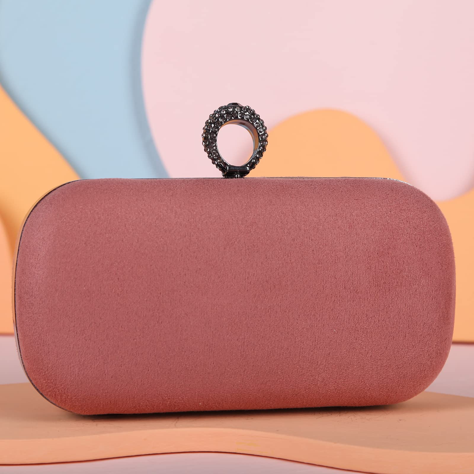 Fawziya Evening Purses Rhinestone Ring Handle Velvet Clutch Bags For Women Clutches-Cocoa Brown