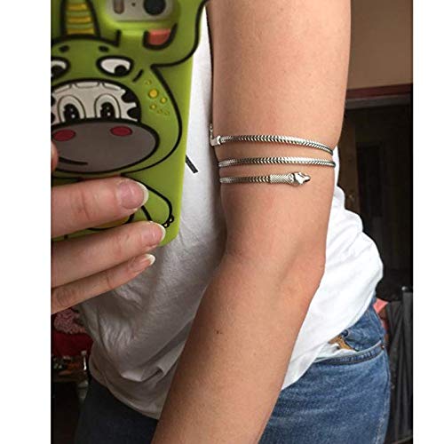 Egyptia Spiral Snake Upper Arm Armlet Cuff Armband Bangle Bracelet Stacking Coiled Serpent Ophidian Animal Jewelry (Silver)