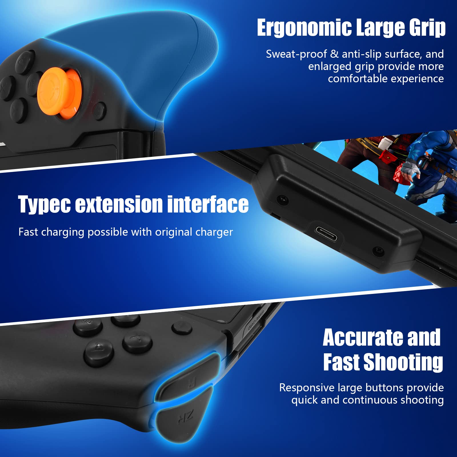 ECHZOVE Switch Controller Grip, Ergonomic Switch Wireless Controller with Six-Axis Gyroscope for Gravity Induction, Twin Motor Vibration, Power-Charging Input Port(NOT for Switch OLED)