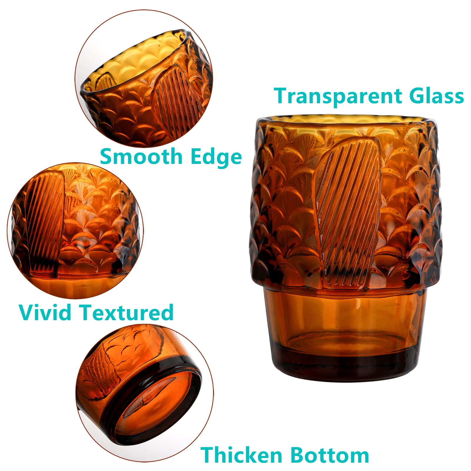Frcctre Set of 4 Koi Fish Design Drinking Glasses, Stackable Amber Tumbler Glasses Beverage Cups Juice Tumblers Drinking Water Cups Nautical Glassware for Home, Party, Bar