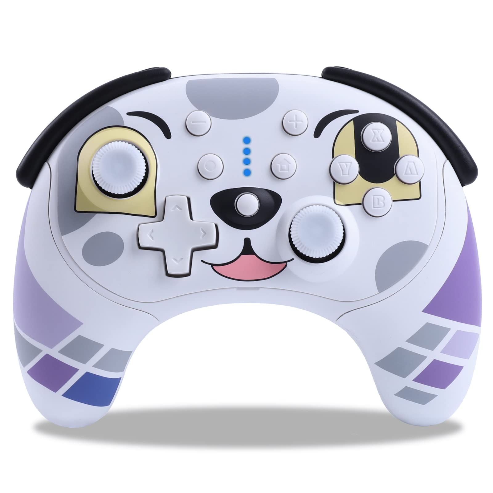 KINGEAR Wireless Switch Controller, Cute Dog Switch Pro Controller for Switch/Lite/OLED, Gaming Controller Gamepad with Wake-up,Dual Vibration,Gyro Axis,Turbo & Programmable Function,2 DIY Magnetic Replacement Cover(Purple+Pink)