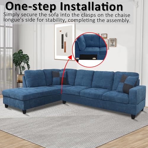 LostCat 103" W Sectional Couches for Living Room Couch Set, Modular Sectional Sofa for Living Room Furniture Sets, L Shaped Couch with Storage Ottoman, Flannel Modular Couch Sofa Set, Blue