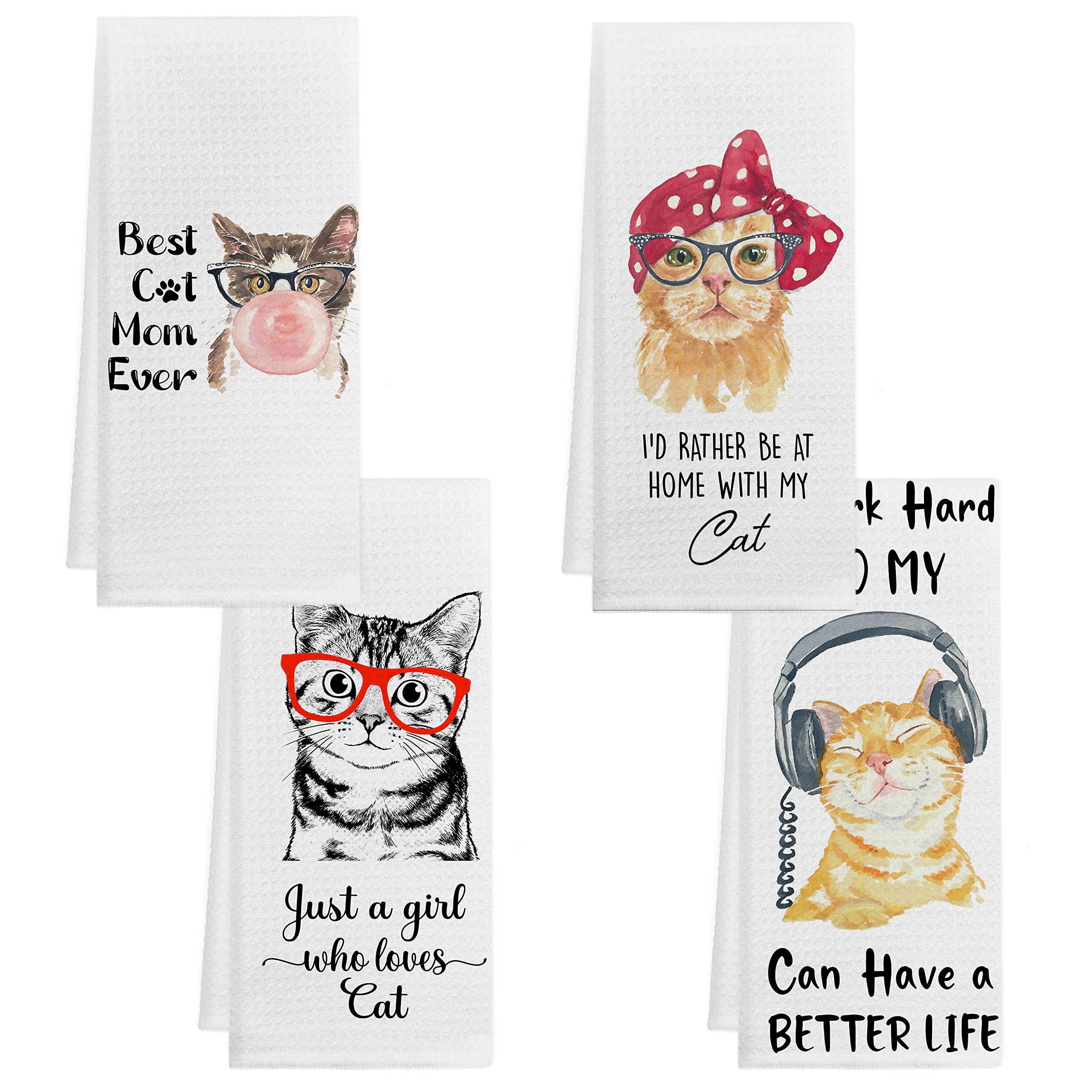 GICHUGI Cat Hand Towel Set - Cat Gifts for Cat, Set of 4 Cat Kitchen Towels 16Ă24, Cat Tea Towels for Kitchen Decorative, Cute Cat Dish Towels