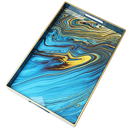 Spsyrine Serving Tray, Marble Decorative Tray Plastic Rectangular Coffee Table Tray for Living Room, Storage, Kitchen, Ottoman, Bathroom Decor. 15.6β X 10.2" LJRE