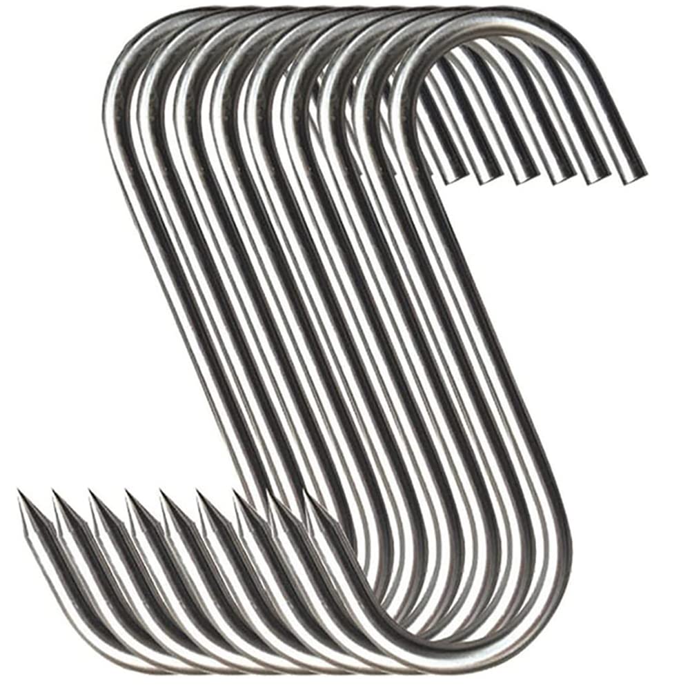Meat Hooks,Premium Stainless Steel Butcher Hook Smoking Hooks, Meat Processing for Hanging, Butchering, Smoking, BBQ, Grilling, and Hanging Drying Tool (10Pcs 7Inch(4.6mm))