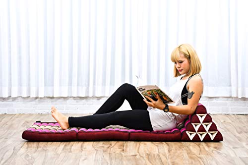 Leewadee 3-Fold Mat with Triangle Cushion β Comfortable TV Pillow, Foldable Mattress with Cushion Made of Eco-Friendly Kapok, 67 x 21 inches, Auburn Pink