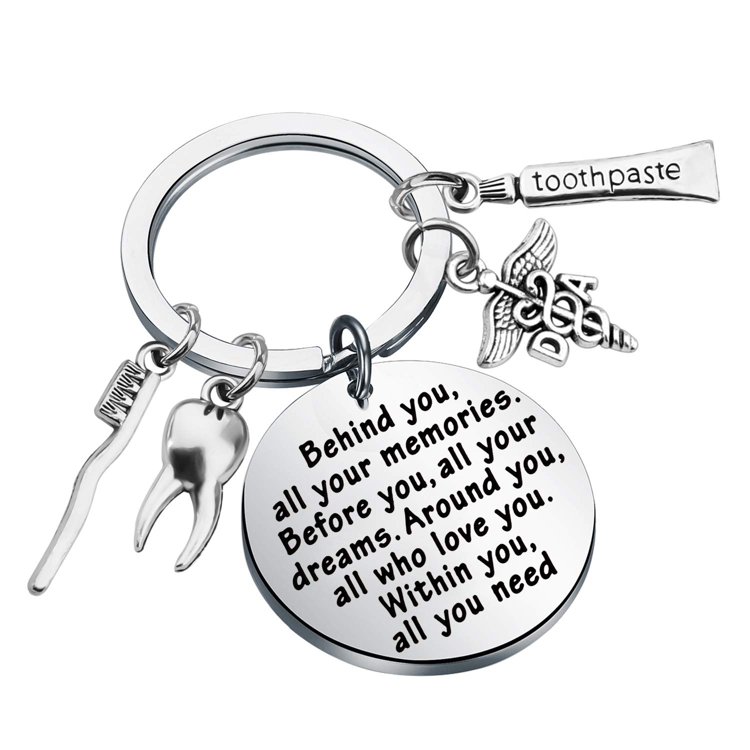 FEELMEM Dental Assistant Keychain Future Dentist Gift DA Graduation Gift Behind You All Memories Before You All Your Dream Inspirational Gift for Her (Assistant Keychain)