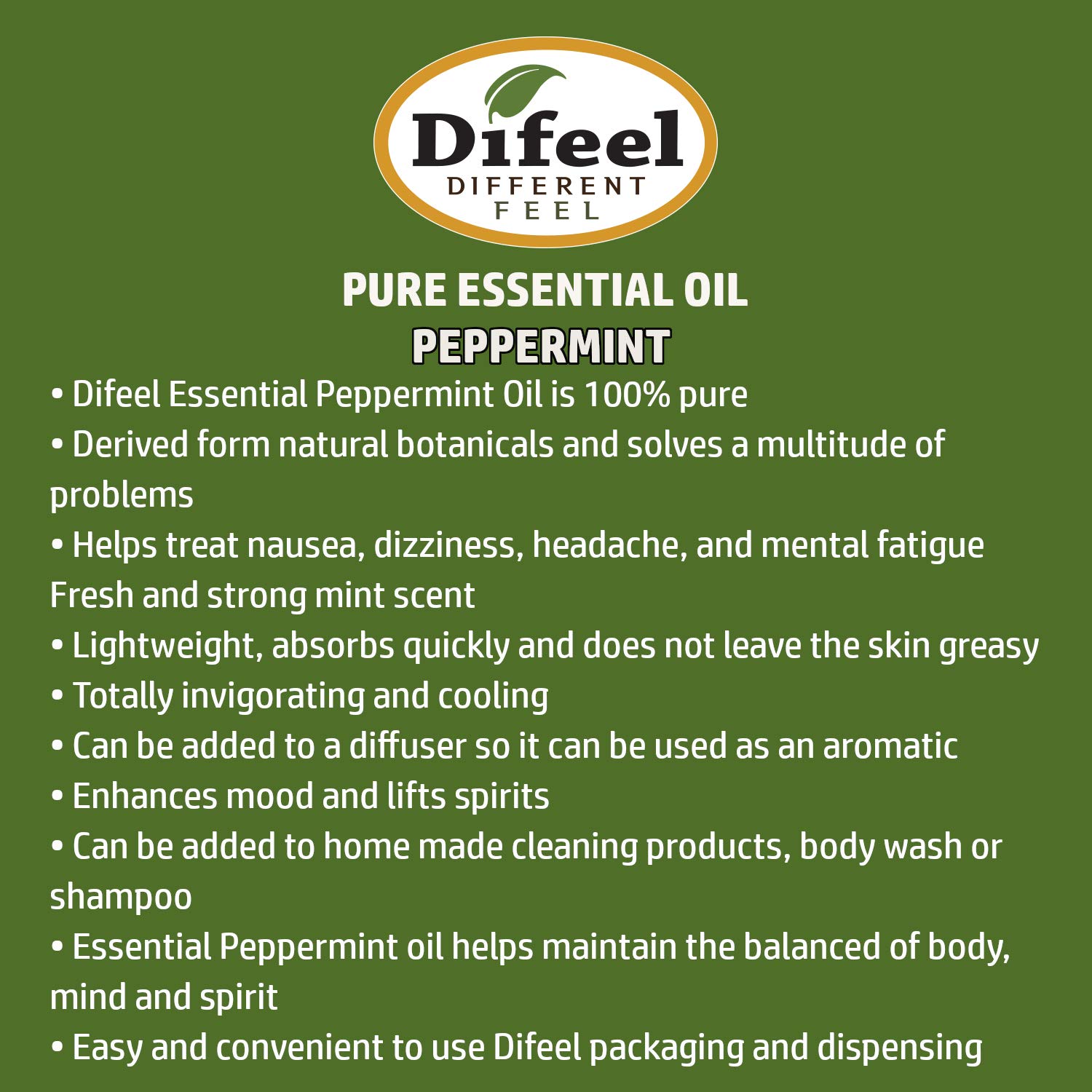 Difeel Essential Oils 100% Pure Peppermint Oil 1 ounce (2-Pack)