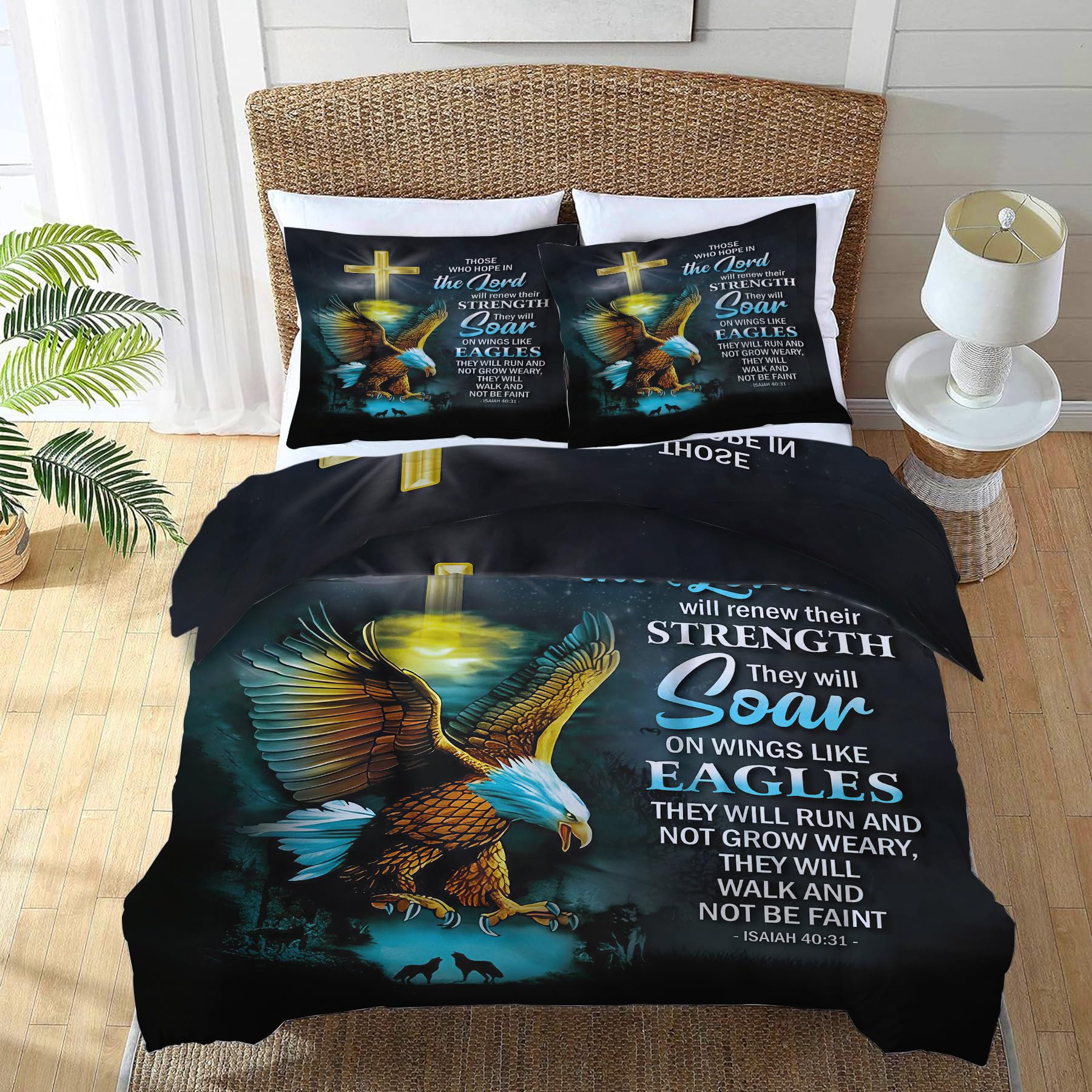nanen Bald Eagle Christian Comforter Set Eagle Decor Bible Verse Full Bed Duvet Cover Set for Girls Boys Women Adults Teens Eagle Bedding Comforters 3 Piece Bedding Set