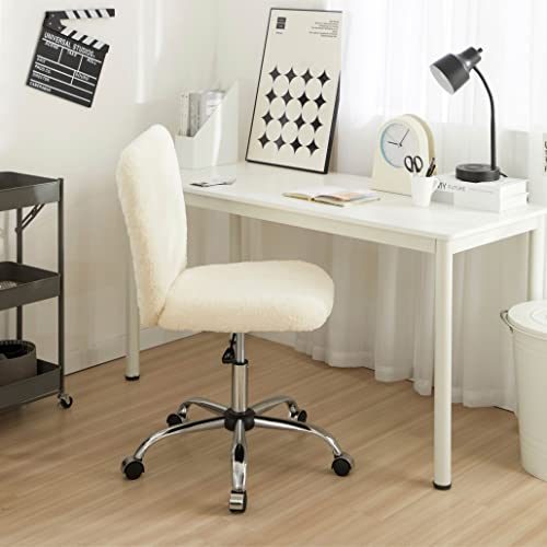 Urban Lifestyle Mongolian Faux Fur Task Chair, Adjustable, 28D x 19W x 34H in For Office, Ivory