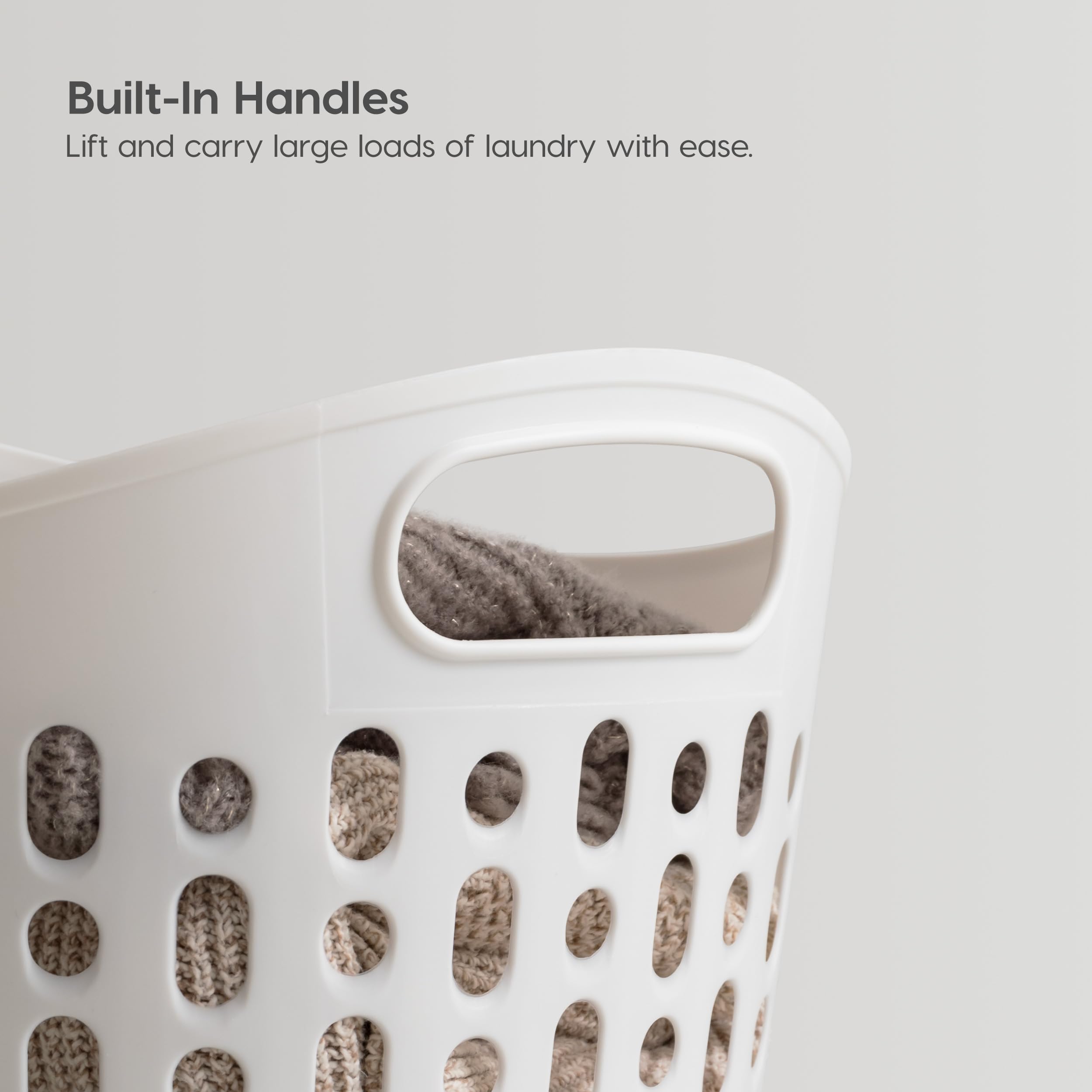 IRIS USA Laundry Basket 40L Durable and Flexible, Portable Round Bin, 1.15 Bushel Hamper for Storage with Ventilation Holes for Closet Dorm Laundry Room Bedroom, White