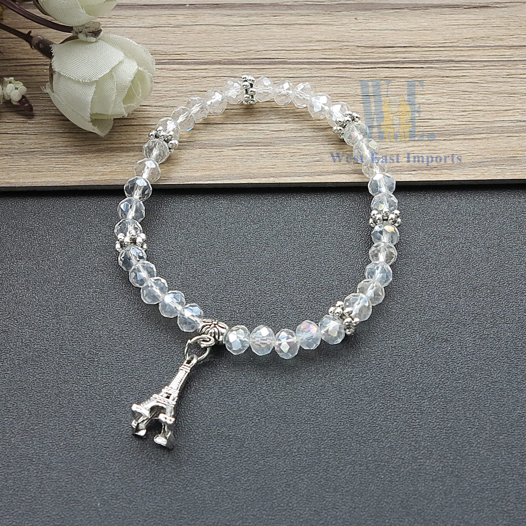 WE 12 Pcs Paris Eiffel Tower Themed Crystal Bracelet Party Favors - Quinceanera/Wedding/Birthday/Baby Shower/Bridal Shower
