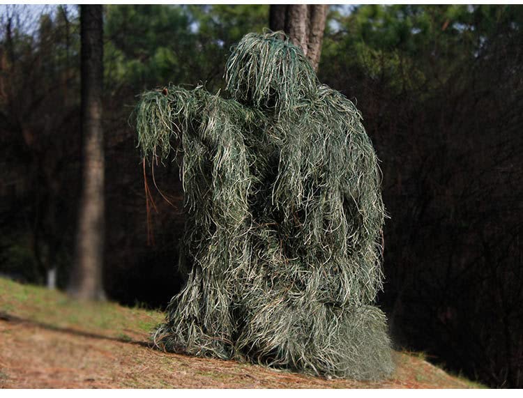 ETSG Oversized XXL 5 in 1 Ghillie Suit for Aults, 3D Camouflage Hunting Apparel Including Jacket, Pants, Hood, Carry Bag Suitable for Unisex Adults
