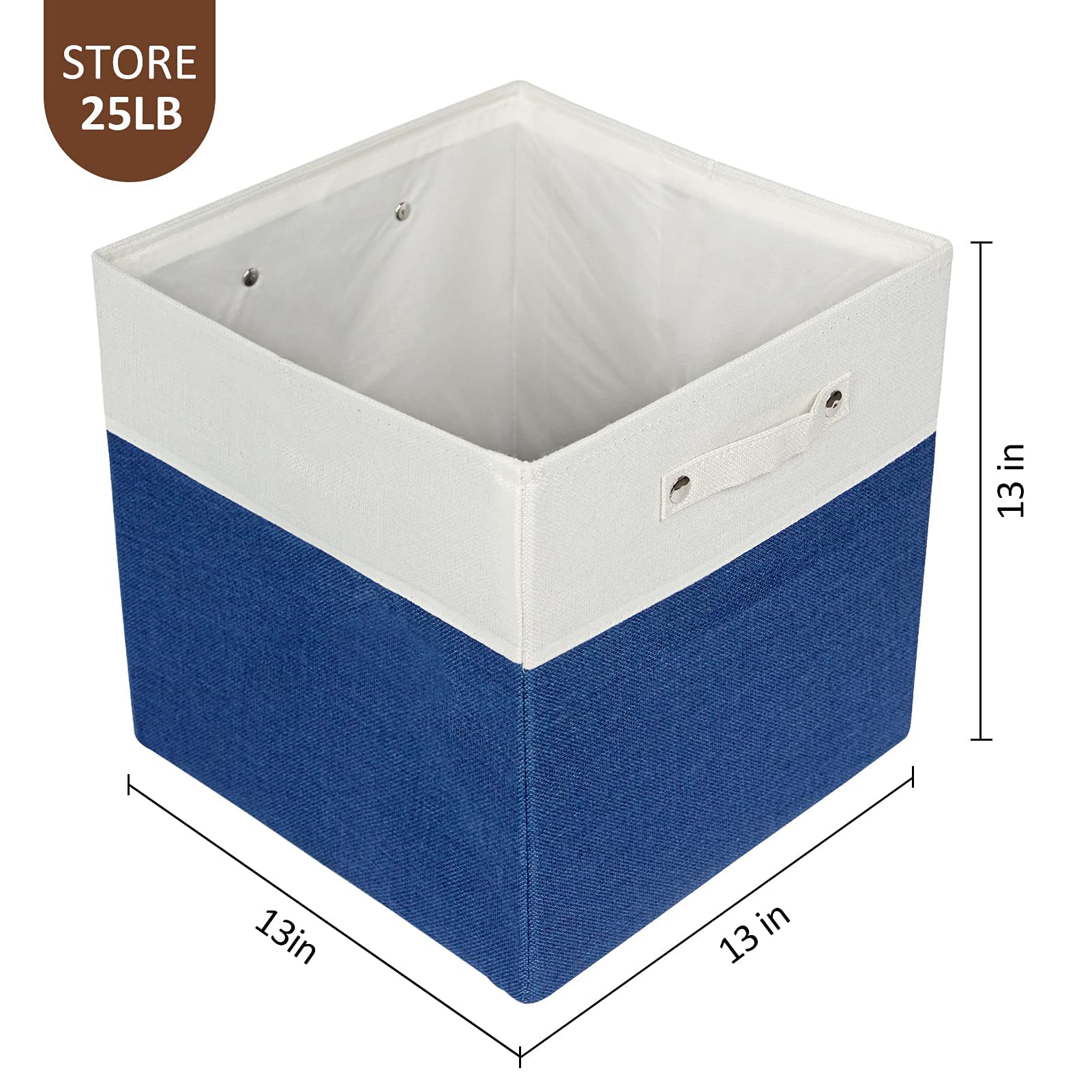 FinishingBo 13x13x13 Cube Storage Bins, Collapsible Fabric Storage Cubes Organizer , Foldable Large Storage Baskets for Nursery, Toys Organizing Closet, Shelf Cabinet(6Pack, White and Navy Blue