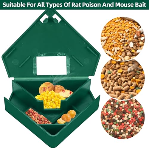 Upgraded Mouse Bait Station with Keys & Visible Window Indoor Outdoor for Rats Mice Rodents, Reusable Mouse Poisoning Bait Blocks Trap, Friendly for Children & Pets (8 Pack, Green)