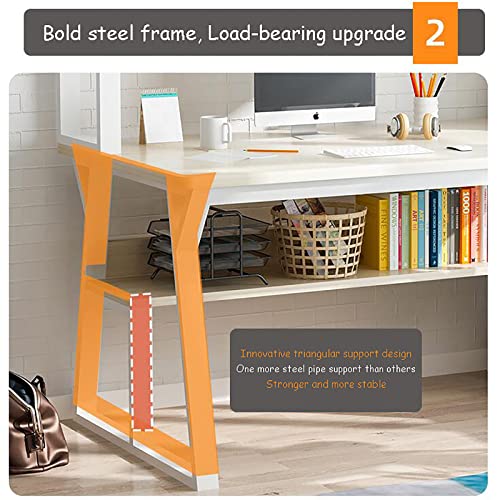 QQXX Computer Desk with Hutch and Bookshelf,47 inch Large PC Table with Metal Legs,Home Office Table Desk with Storage Shelves,Study Writing Workstation,Easy Assemble,White,31x20x29inch