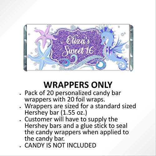 Starfish Personalized Candy Wrappers for Chocolate, Under the Sea Party Favors, Pack of 20, Custom Hershey Bar Labels