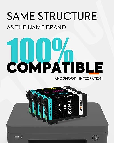 TESEN Remanufactured 822XL Ink Cartridge Replacement for Epson T822XL 822XL Work for WF-4820 WF-4833 WF-4830 WF-4834 Epson WF-3820 WF-3823 Latest Chip
