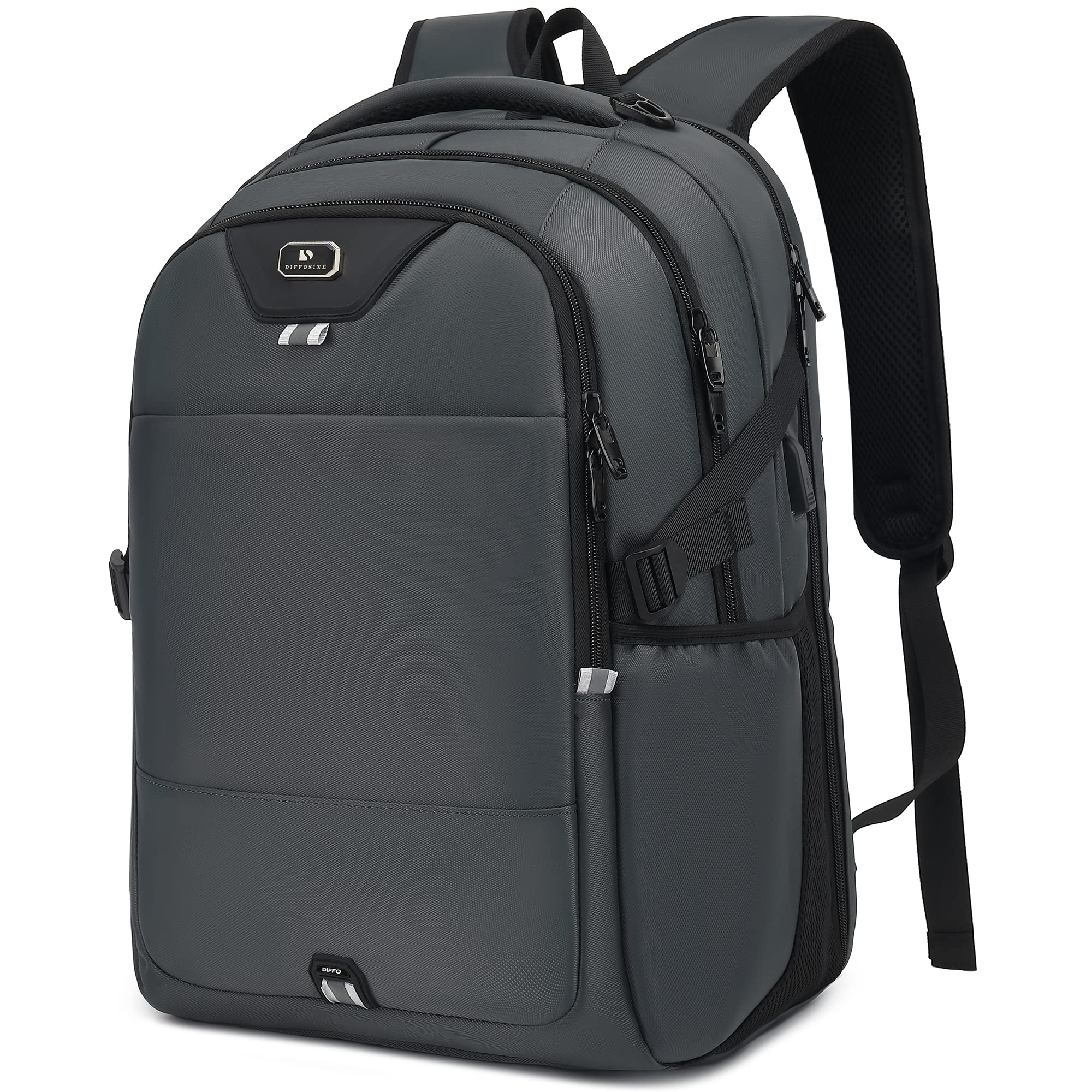 Diffosine Laptop Backpack 17.3 Inch Extra Large TSA Friendly Travel Backpacks Anti Theft College Business Gaming Computer Backpack Durable Hiking Work Daypack for Men Women(Grey)
