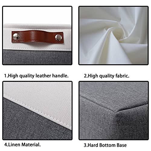 Storage Baskets[1 Pack], Foldable Fabric Storage Bins with Handles for Cupboards, Wardrobe, Shelves, Bathroom, Clothes, Toys, Towel (11.8 x 7.8 x 5.9 inches, White/Grey)