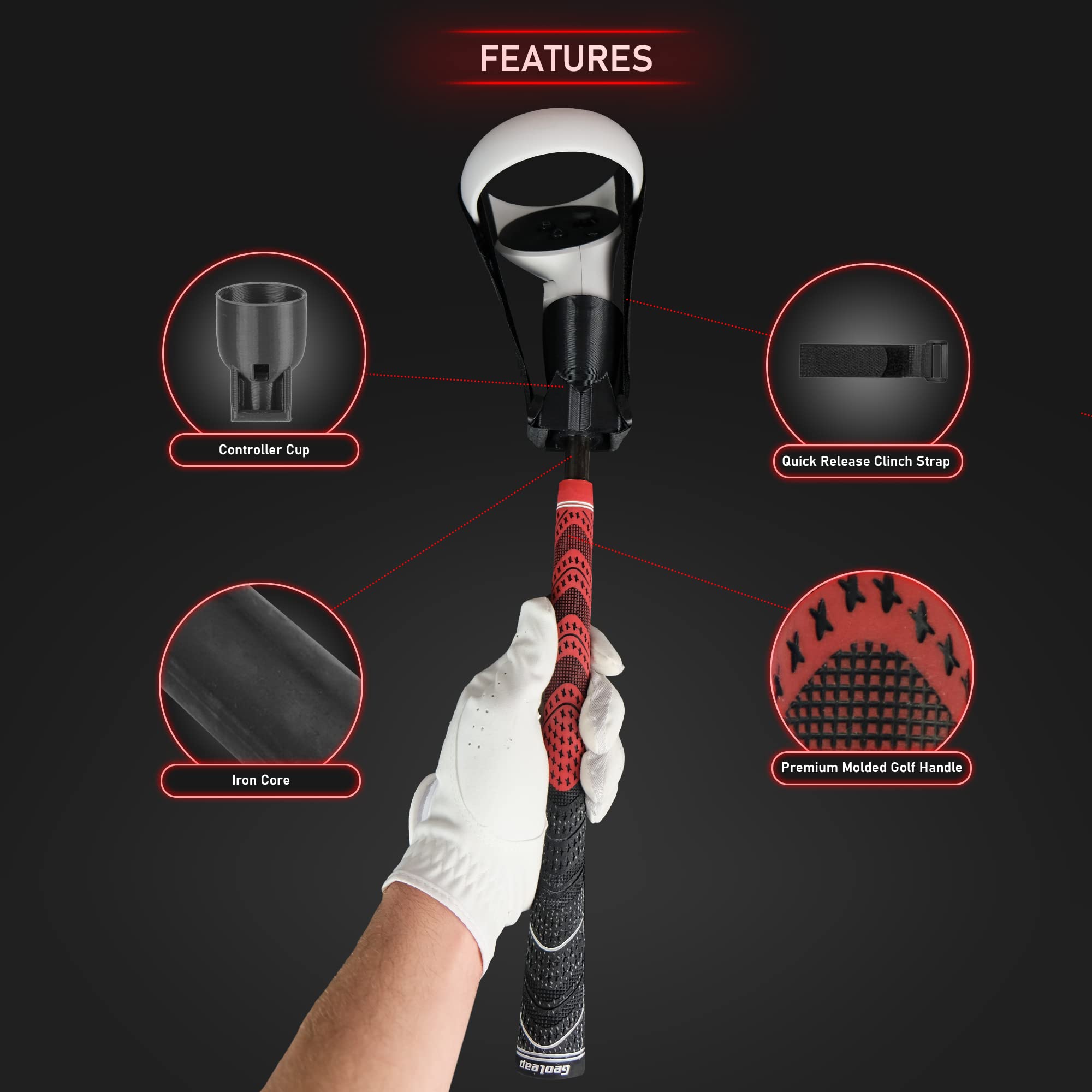 DriVR Golf Club Handle (Putter + Standard - Red - Metal)