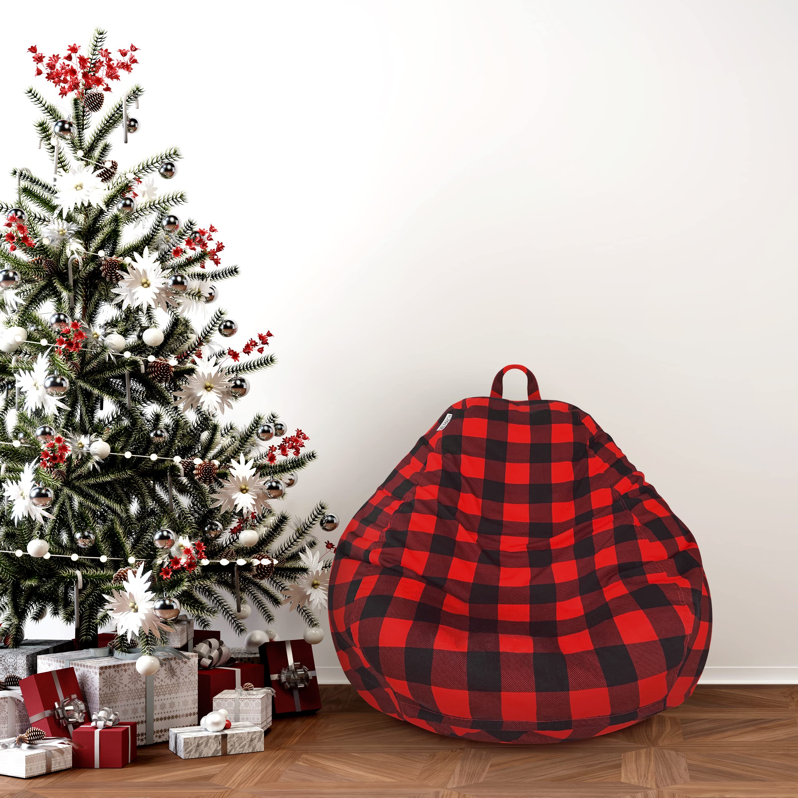 Delmach Bean Bag Cover | Comfortable Adult Size | Stuffed Animal Storage | Cozy Chair | Cotton Canvas | Buffalo Check Plaid | No Filler