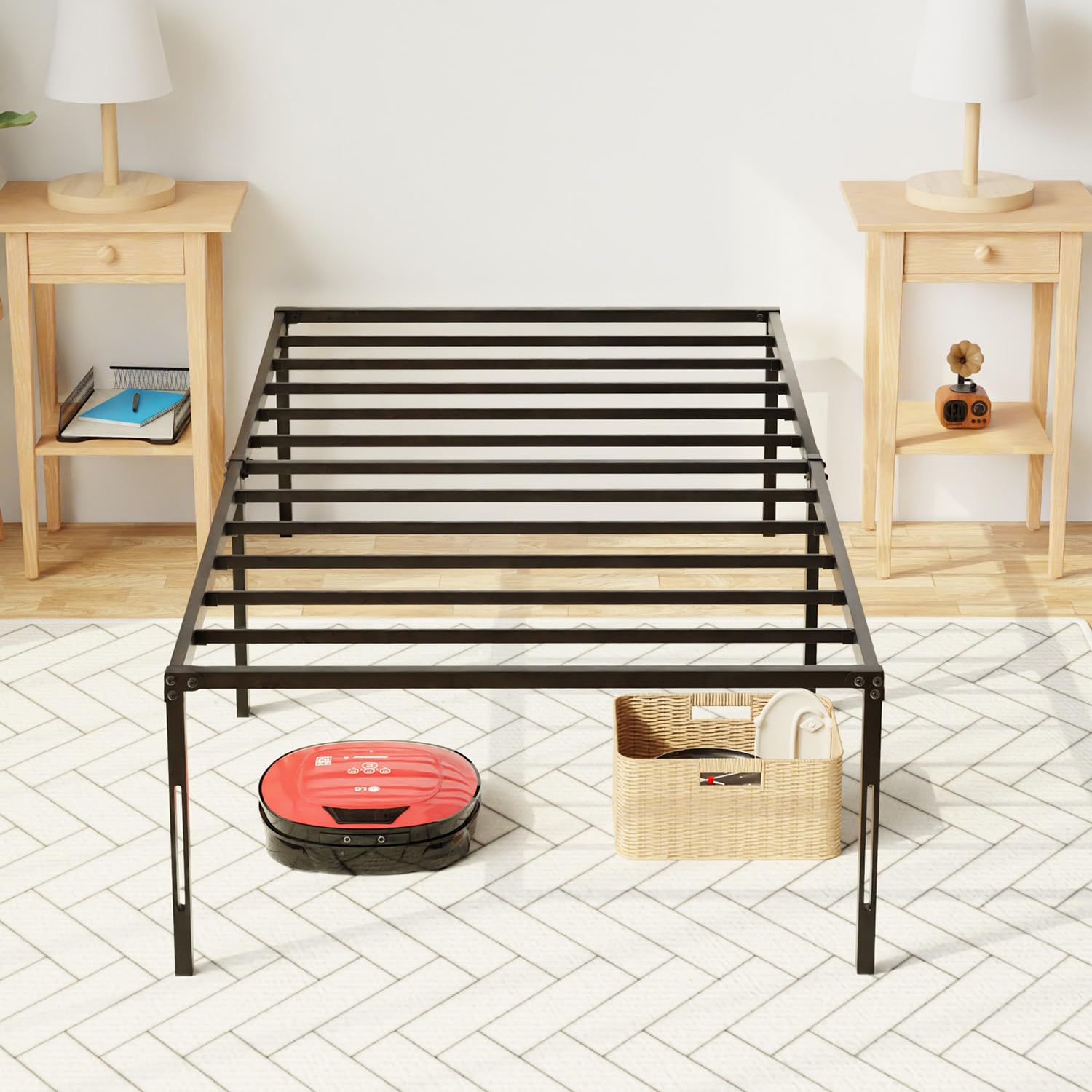 MGHH Heavy Duty Platform Bed Frame Twin Size with Storage Space Underneath, No Box Spring Needed, Easy Assembly, Mattress Foundation,Noise-Free,Twin